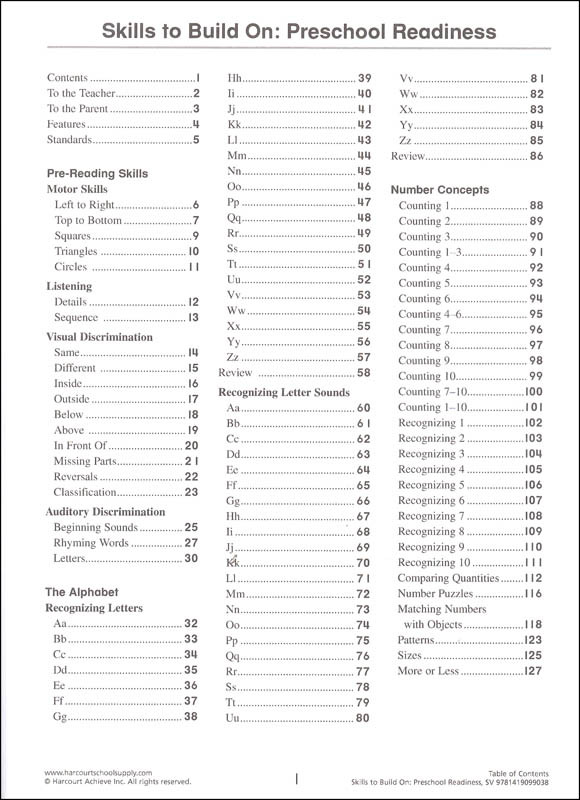 Skills to Build On: Preschool Readiness - Classroom Resource Center