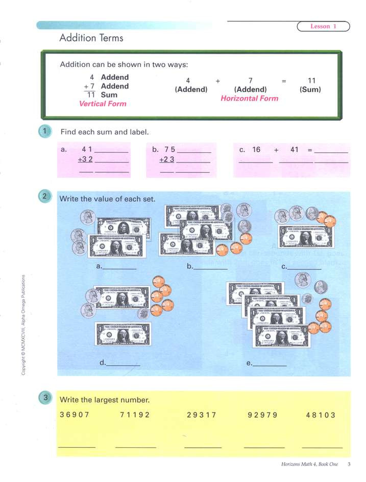 Horizons Grade 4 Math Student Book 1 - Classroom Resource Center