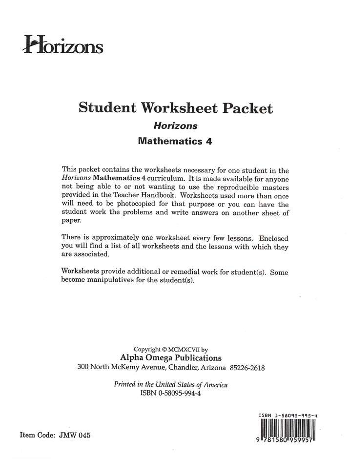 Horizons Grade 4 Math Student Workbook Packet - Classroom Resource Center