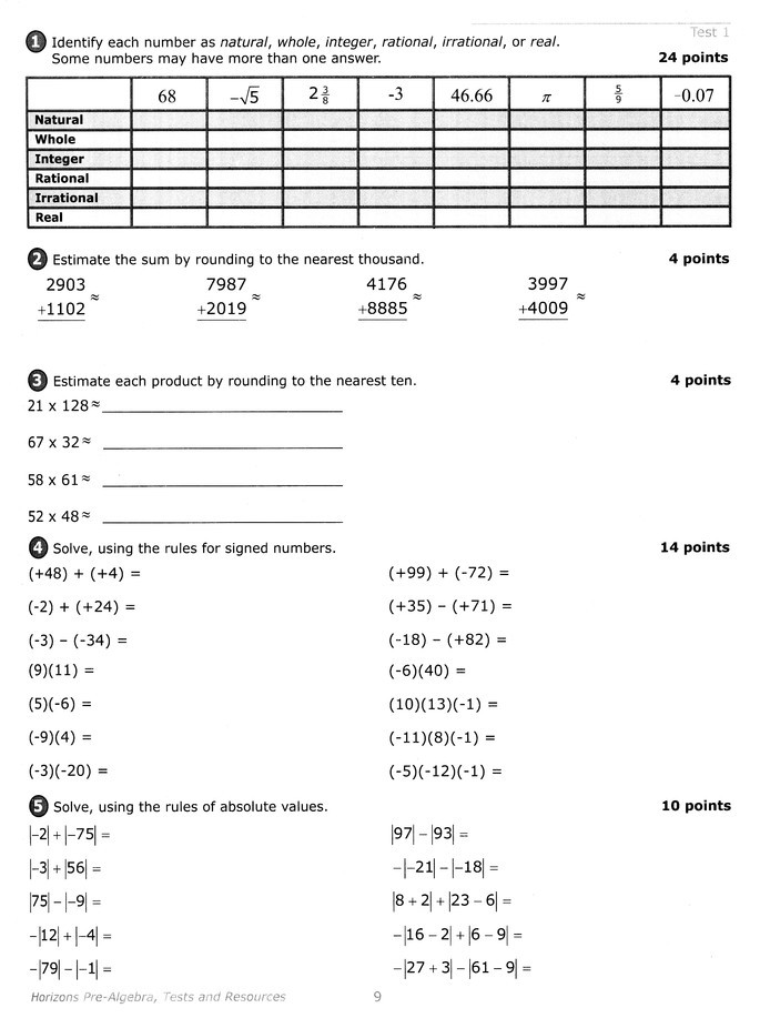 Horizons Grade 7 Math Set - Pre Algebra - Classroom Resource Center
