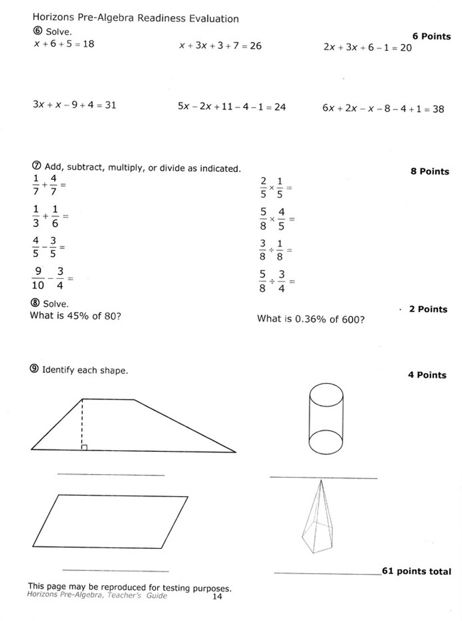 Horizons Grade 7 Math Set - Pre Algebra - Classroom Resource Center