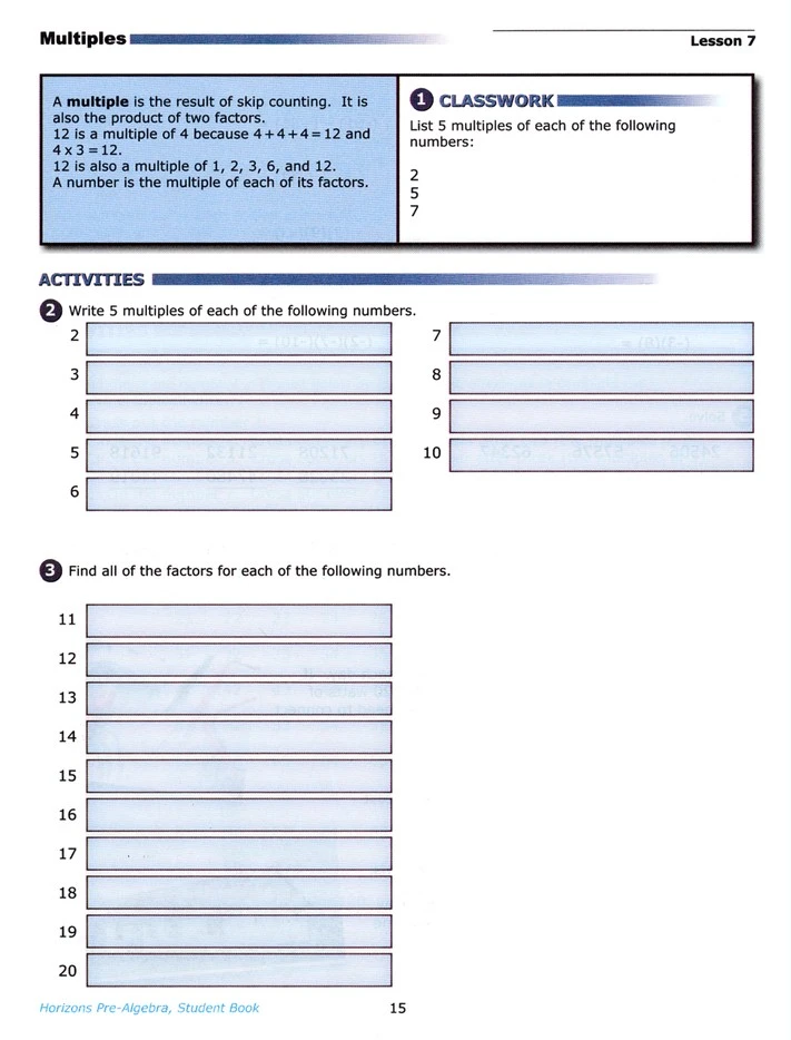 Horizons Grade 7 Math Student Book - Pre Algebra - Classroom Resource ...