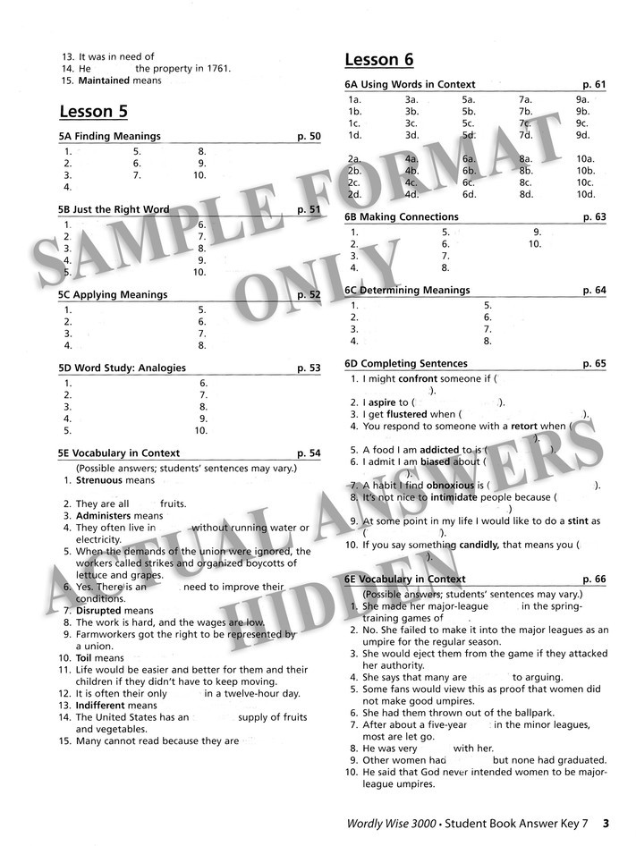 Wordly Wise 3000 4th Edition Book 6 Answer Key - Classroom Resource Center