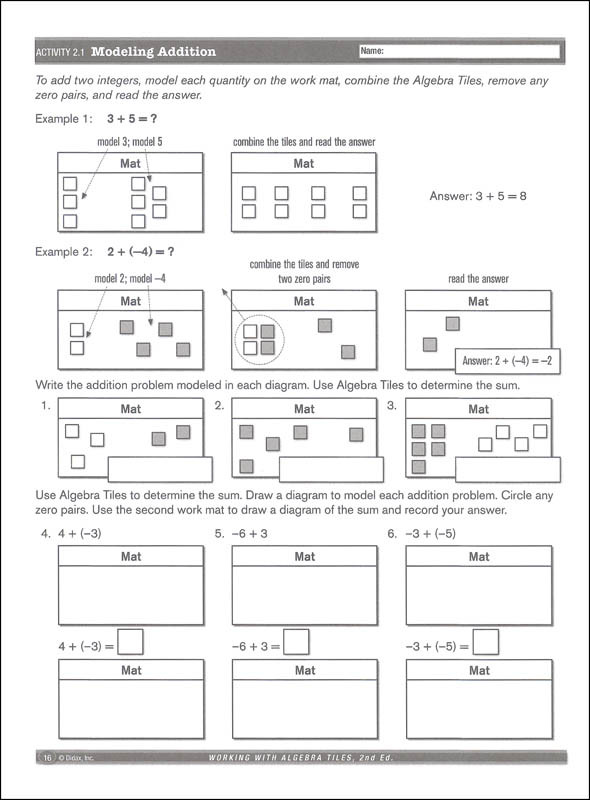 Working with Algebra Tiles - Classroom Resource Center