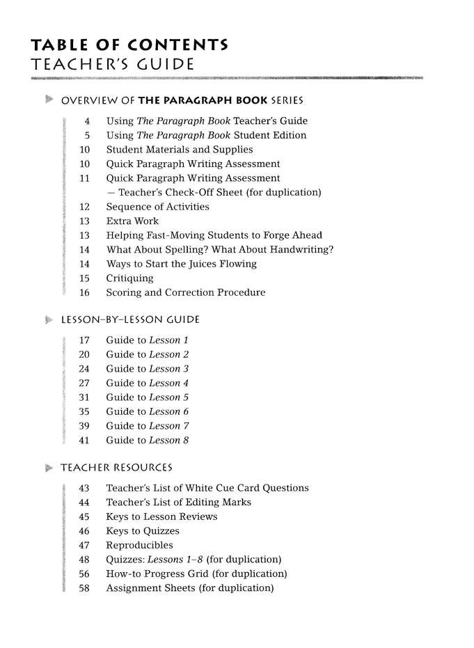 The Paragraph Book 1 Teacher's Guide - Classroom Resource Center