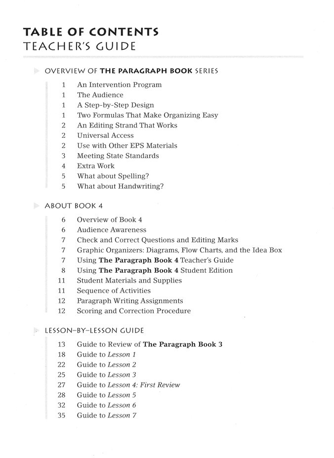 The Paragraph Book 4 Teacher's Guide - Classroom Resource Center