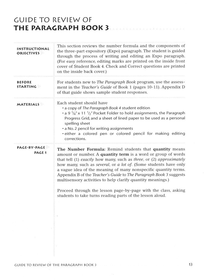 The Paragraph Book 4 Teacher's Guide - Classroom Resource Center