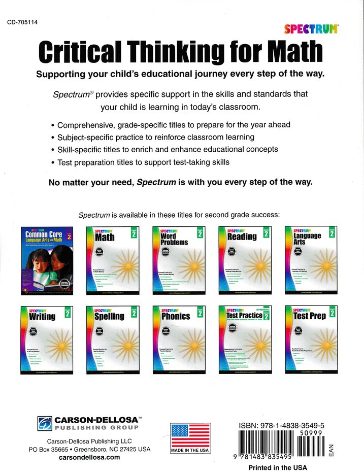 Spectrum Critical Thinking for Math Grade 2 - Classroom Resource Center