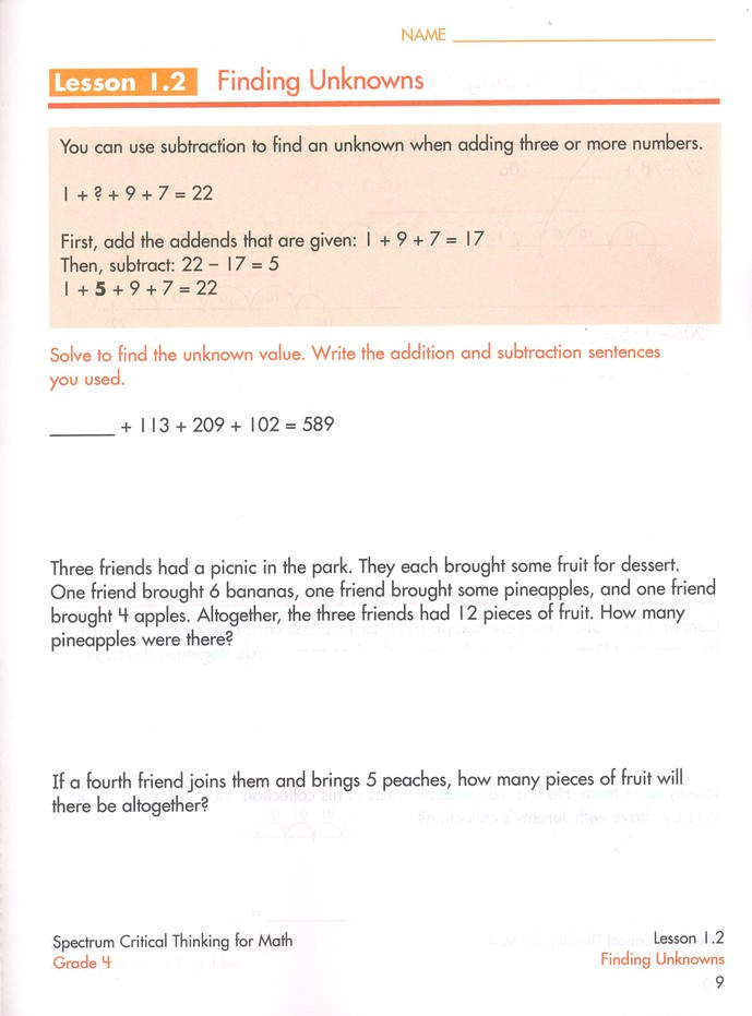 Spectrum Critical Thinking for Math Grade 4 - Classroom Resource Center