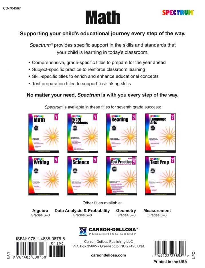 Spectrum Math Grade 7 - Classroom Resource Center