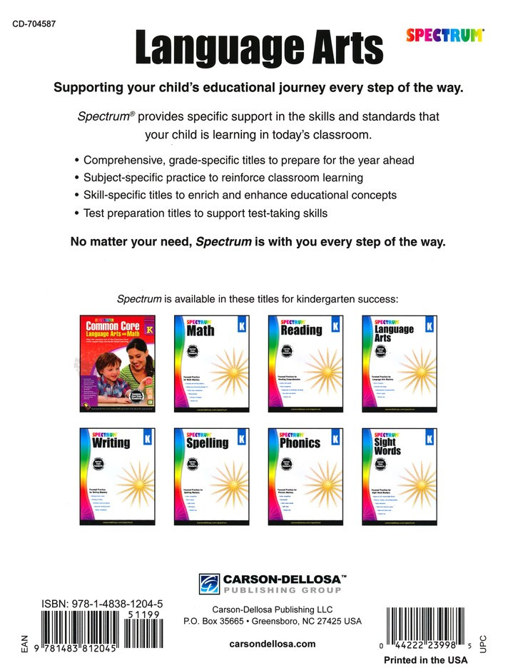 Spectrum Language Arts Grade K - Classroom Resource Center
