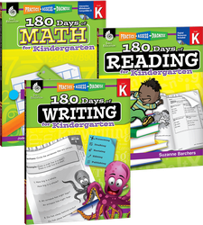 180 Days of Reading, Writing, and Math Grade K Bundle: 4 Book Set