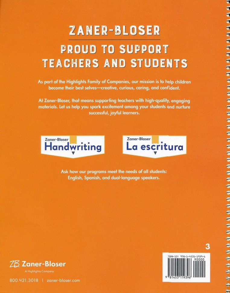 Zaner-Bloser Handwriting Grade 3: Student, Teacher, & Practice Masters ...