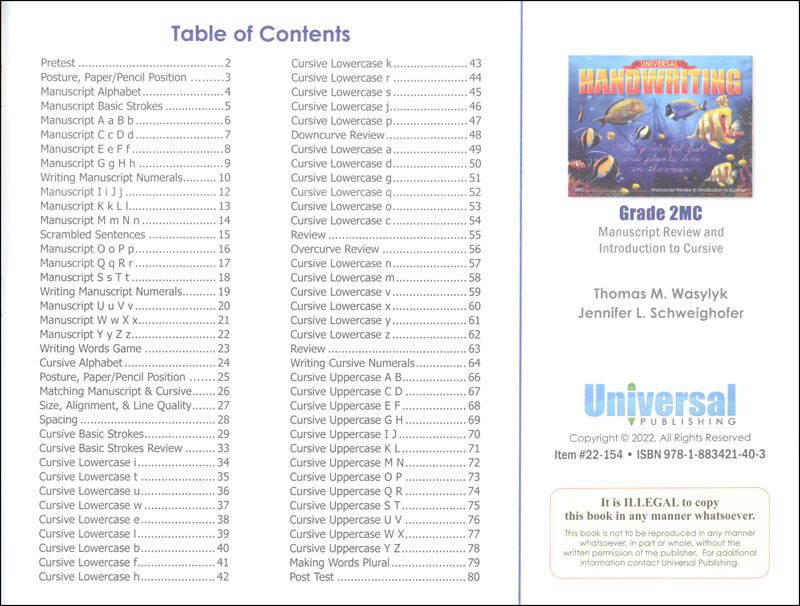 Universal Handwriting Grade 2MC: Intro to Cursive (2022)