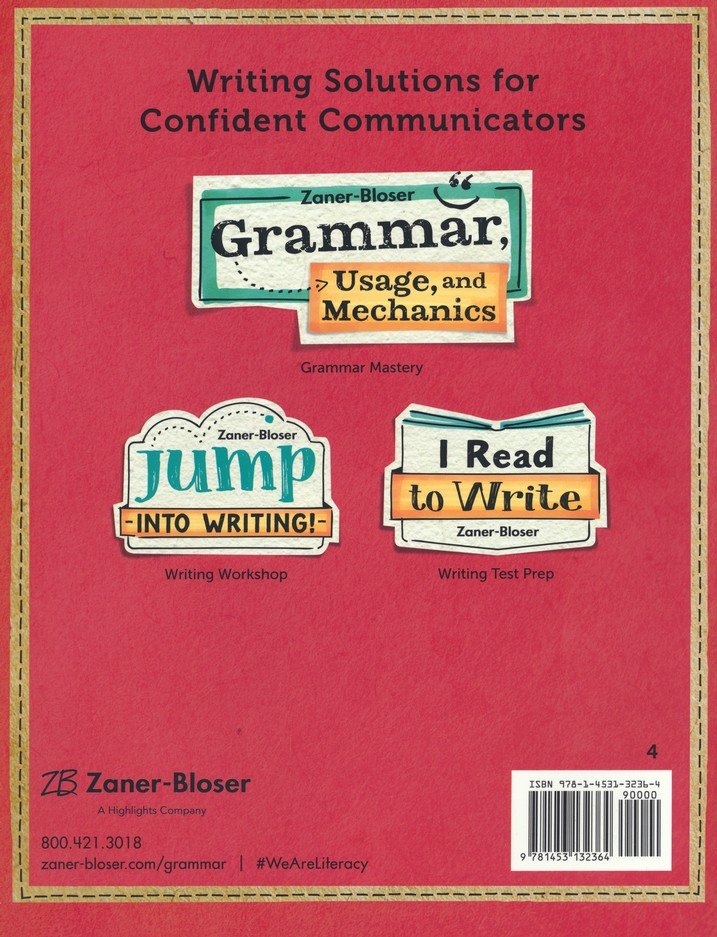 Zaner-Bloser Grammar, Usage and Mechanics Grade 4 Student/Teacher ...