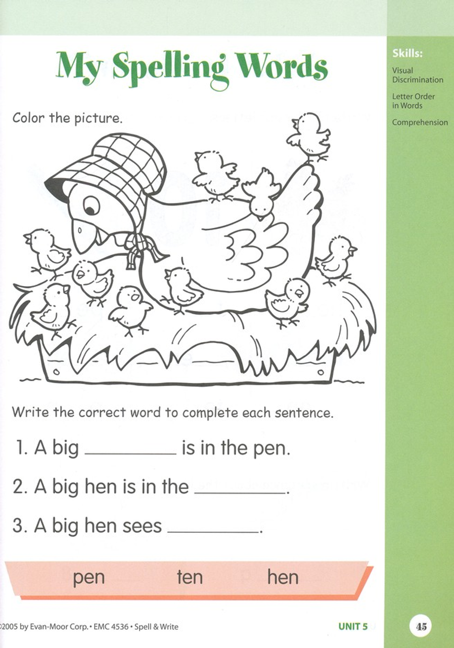 Evan Moor Skill Sharpeners Spell And Write Gr K