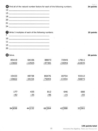 Horizons Grade 7 Math Students Test and Resources Book - Pre Algebra ...