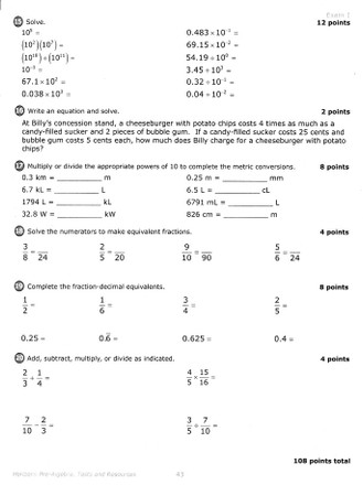 Horizons Grade 7 Math Students Test and Resources Book - Pre Algebra ...