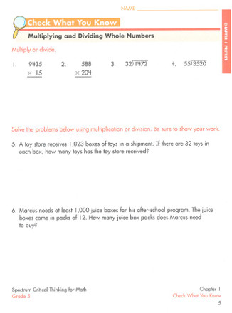 Spectrum Critical Thinking for Math Grade 5 - Classroom Resource Center