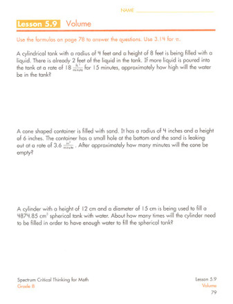 Spectrum Critical Thinking for Math Grade 8 - Classroom Resource Center