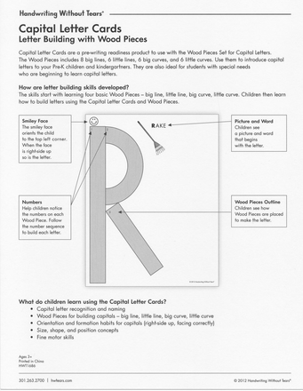 Handwriting Without Tears: Capital Letter Cards for Wood Pieces (Grades ...