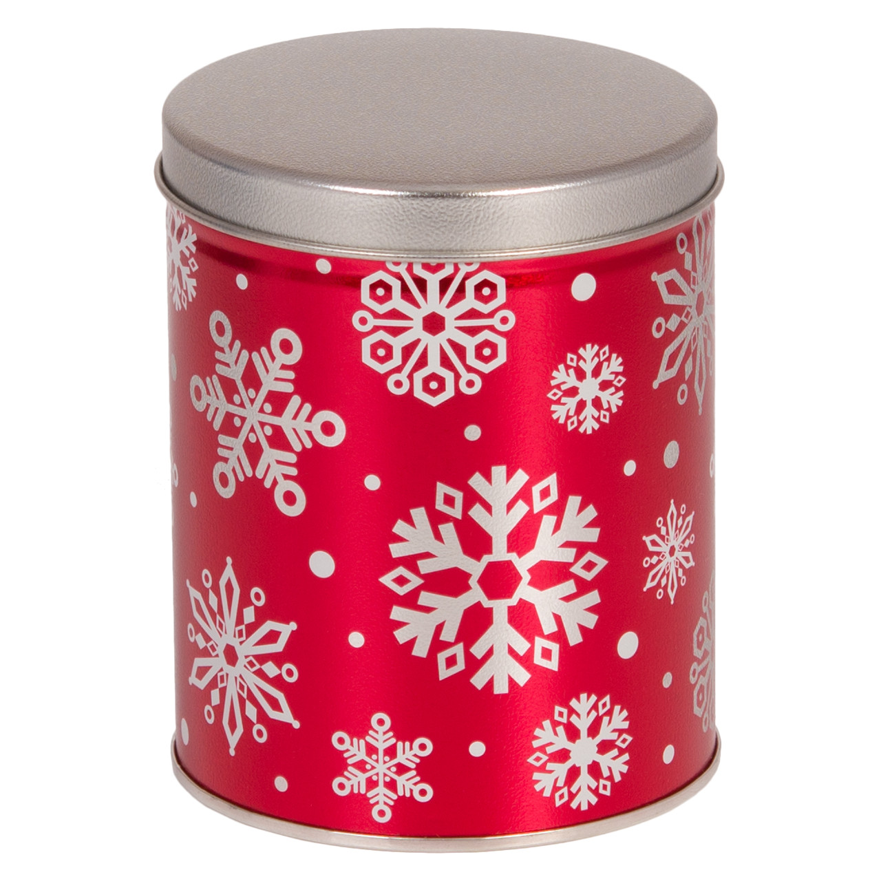 Red with Snowflakes Tall Round Tin Container Size 1QT | Atlantic Can