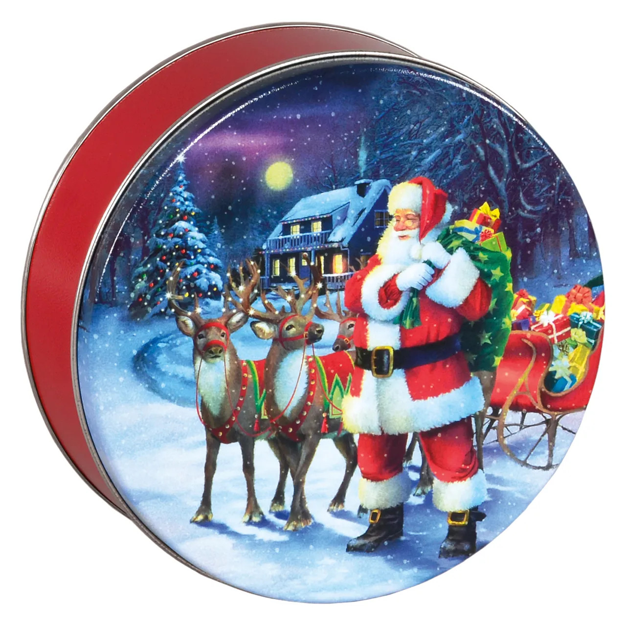 Santa with Reindeer Round Tin Size 3C | Atlantic Can