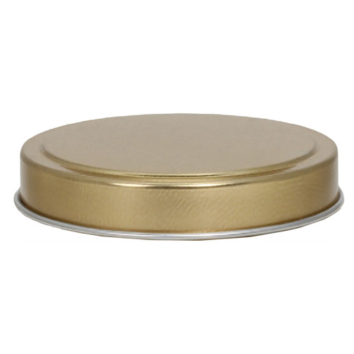 2 13/16" Diameter (6 oz.) Deep Round Gold Seamless Tin Cover | Atlantic Can
