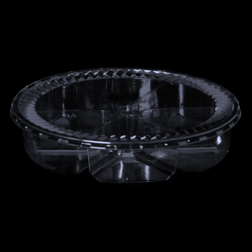 10" Round 64 oz. Clear Plastic 6-Cavity Tub with Lid | Atlantic Can