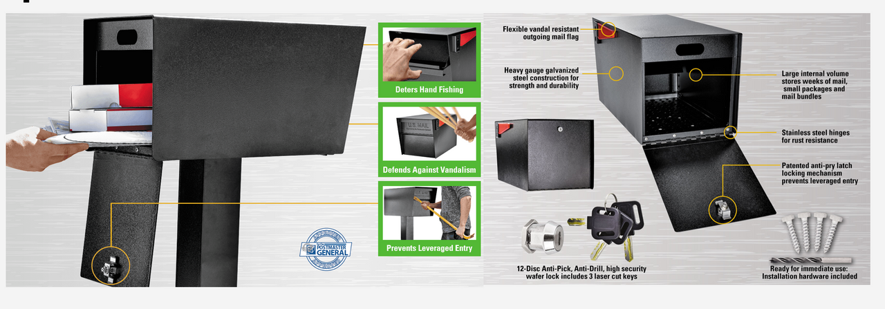 Rear Access Locking Mailbox with Secure Drop Door