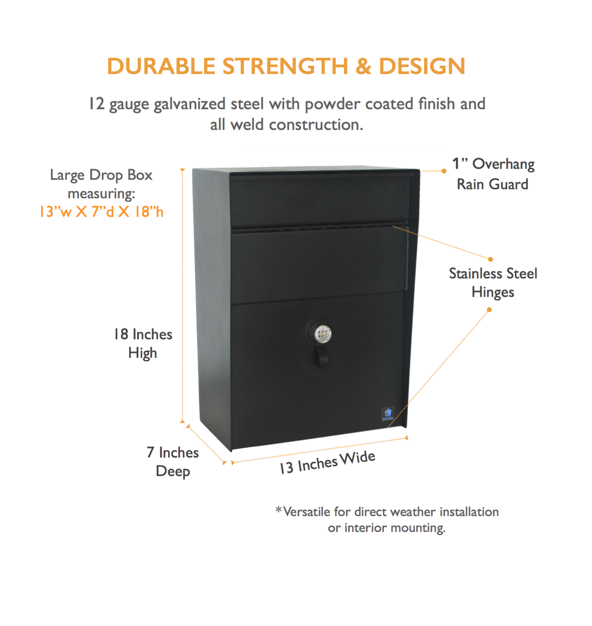 Payment Wall Mounted Drop Box High Security Mailbox Made 12 Gauge Steel
