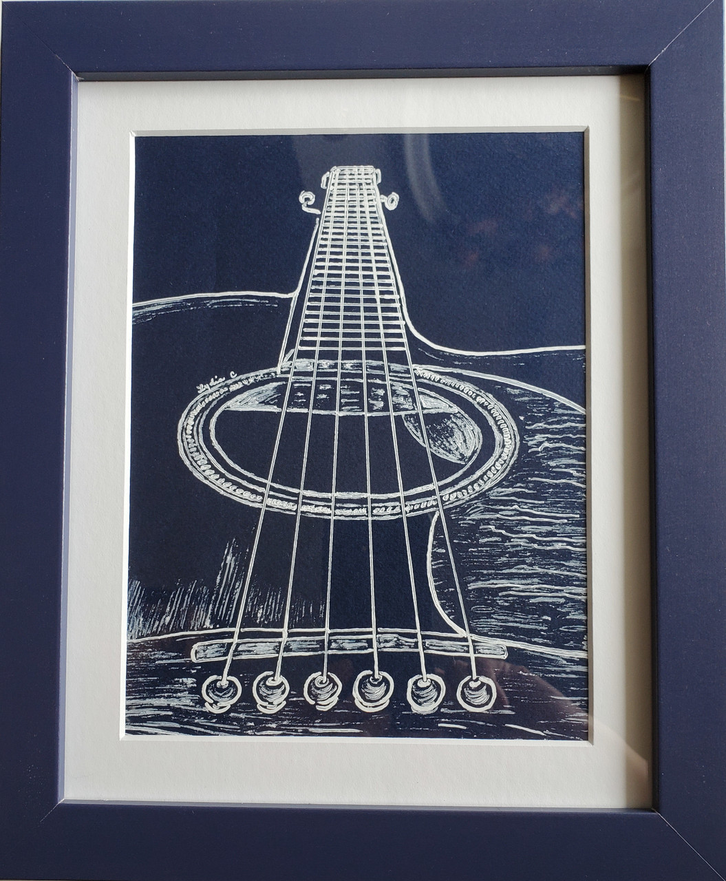 Original guitar drawing using ink framed