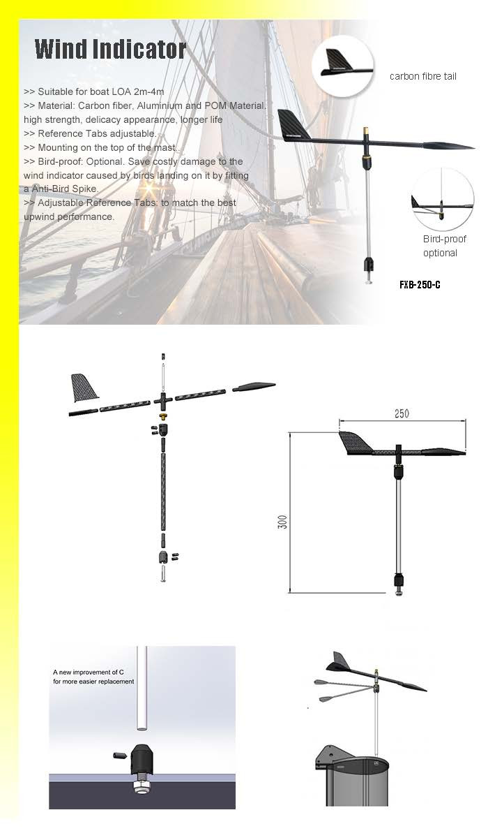 BLUESHARK 9.8in 250MM On the Top of the Mast Mount Wind Indicator FXB ...