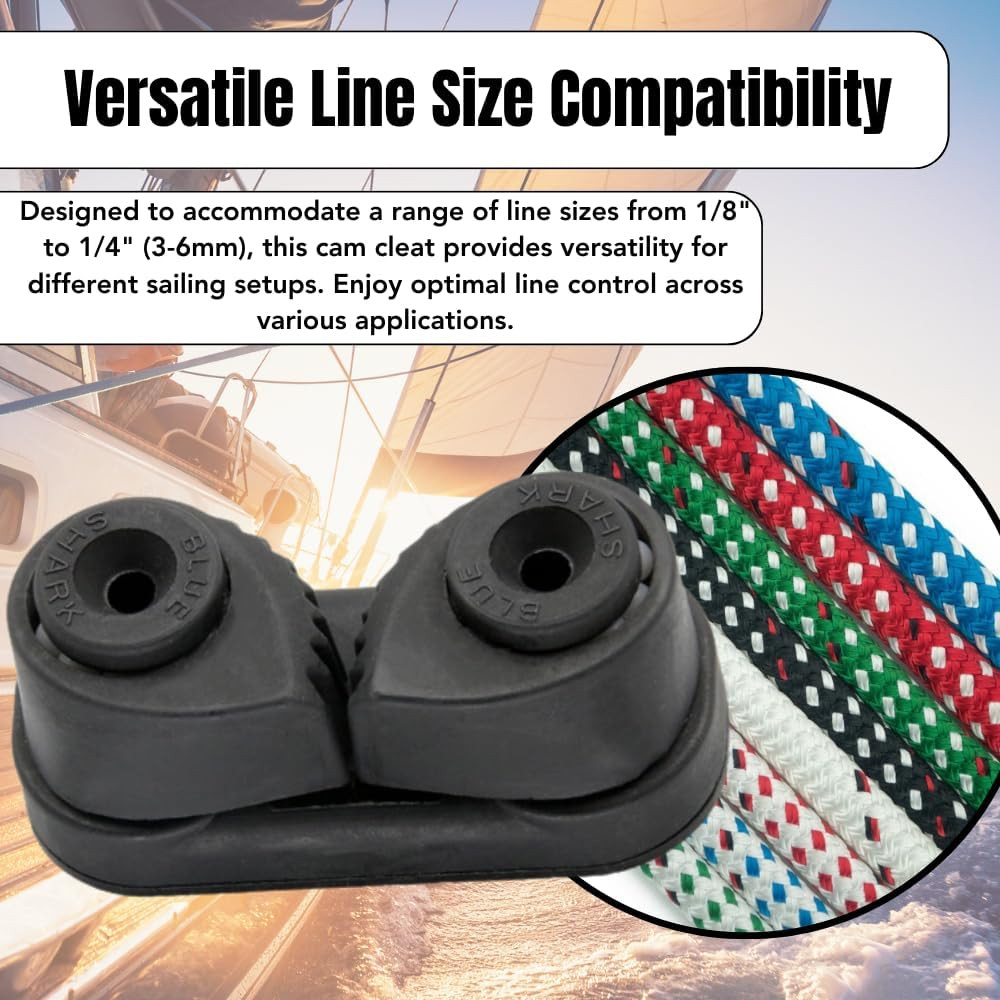BLUESHARK Nylon Sailing Cam Cleat 125 | for Line Sizes 1/8" in - 1/4 ...