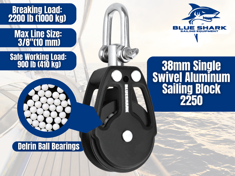 Blue Shark 2250 - 38mm Single Swivel Aluminum Sailing Block - Max Line ...