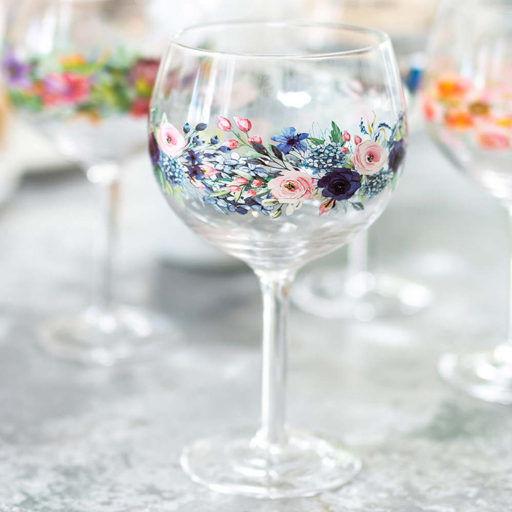 Dusty Azure Floral Balloon Glass by Splosh - Commercial Supplies Ltd (CSL)