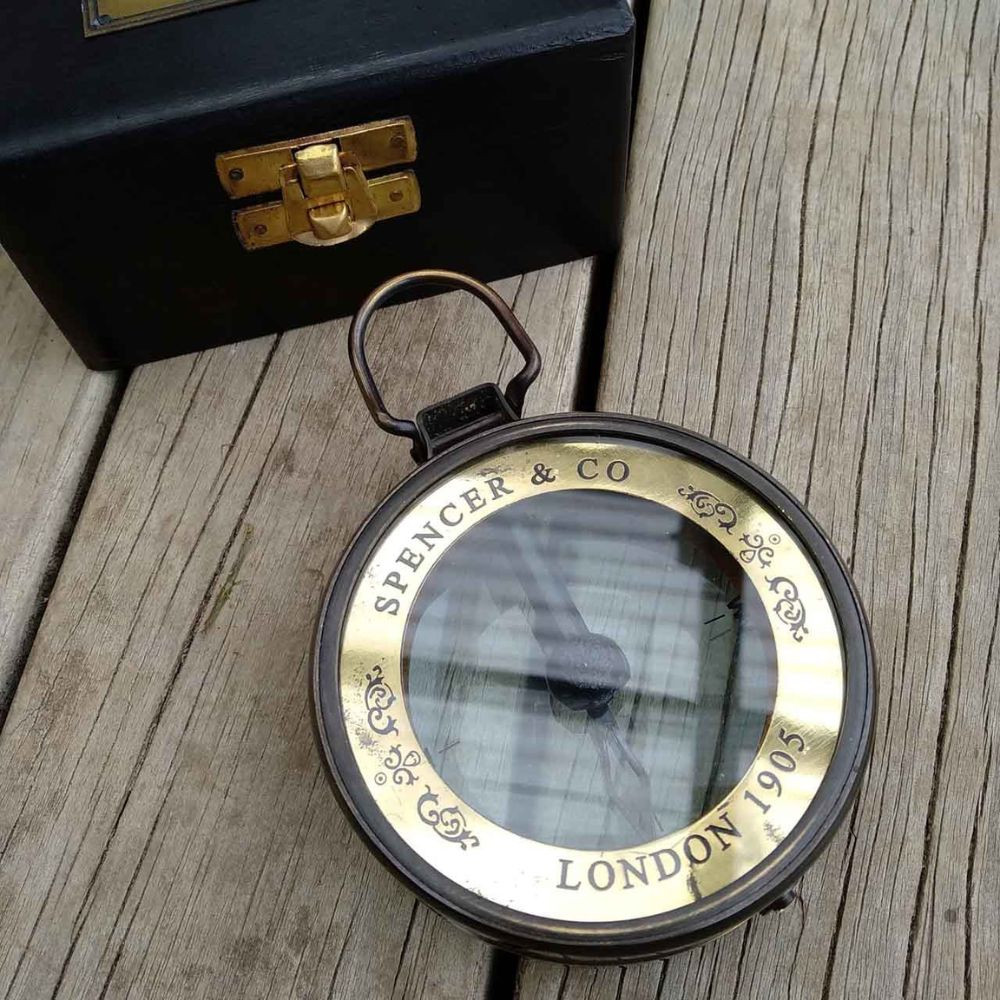Purchase Brass Map Reader Compass in a Timber Box by Backyard | CSL