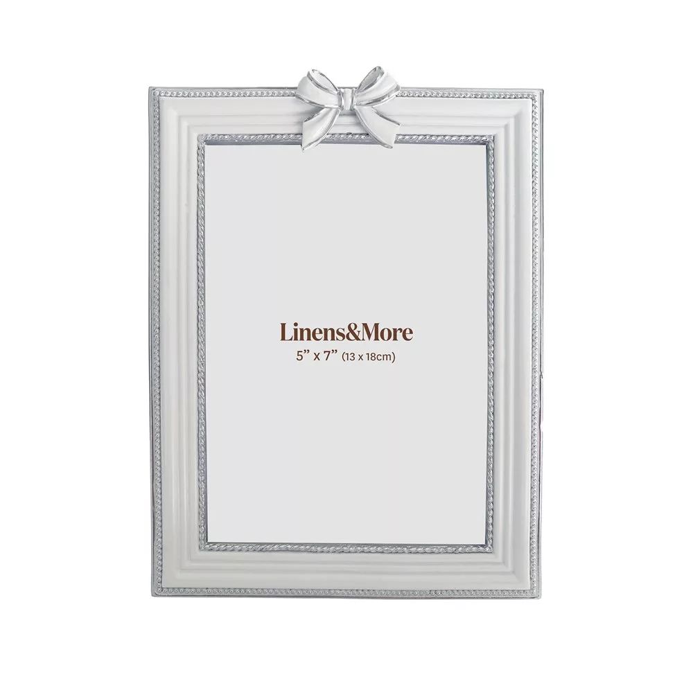 Shop White & Silver Ribbon Photo Frame 5 x 7" by Linens and More Online ...