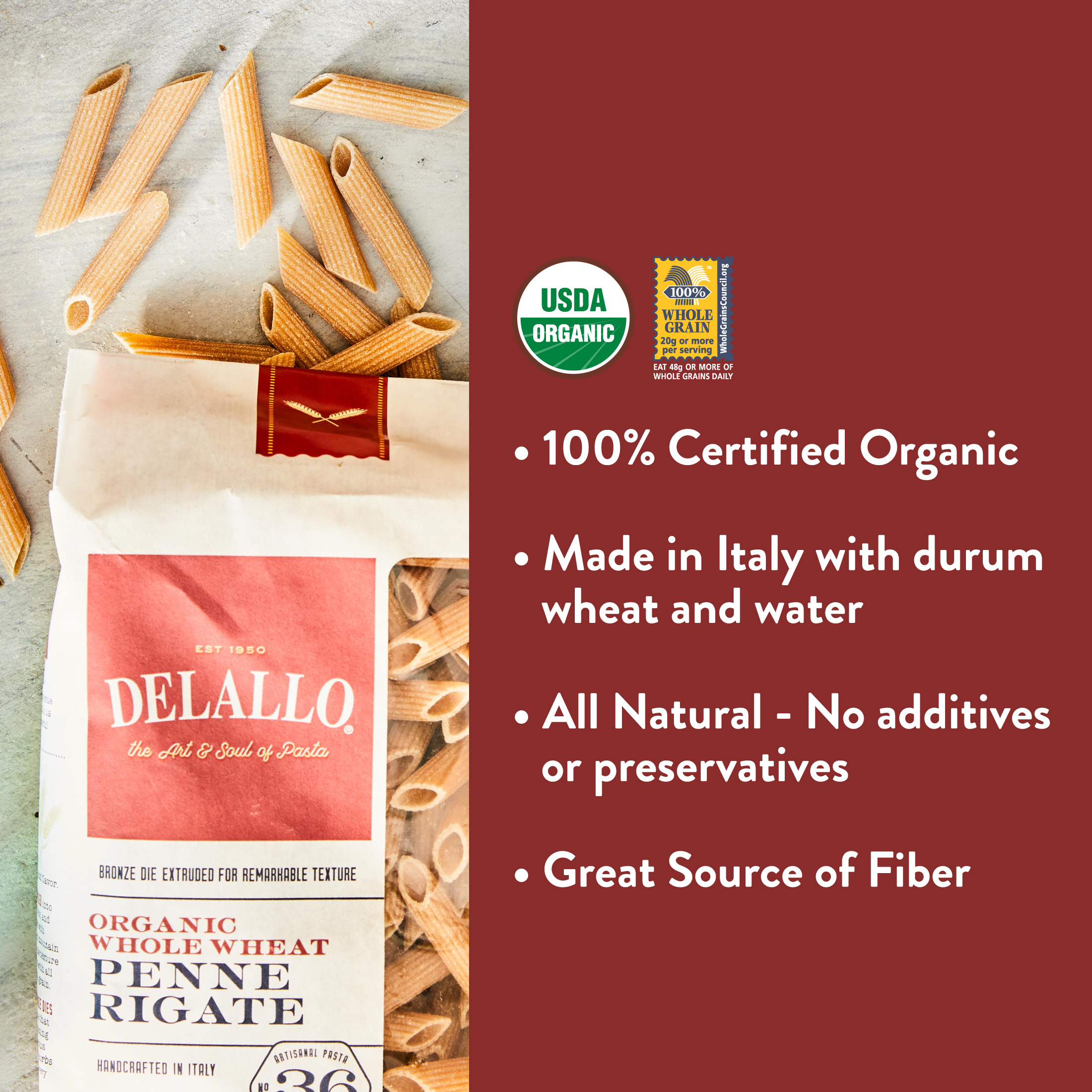 Whole Wheat Penne (Rigate) Pasta | DeLallo