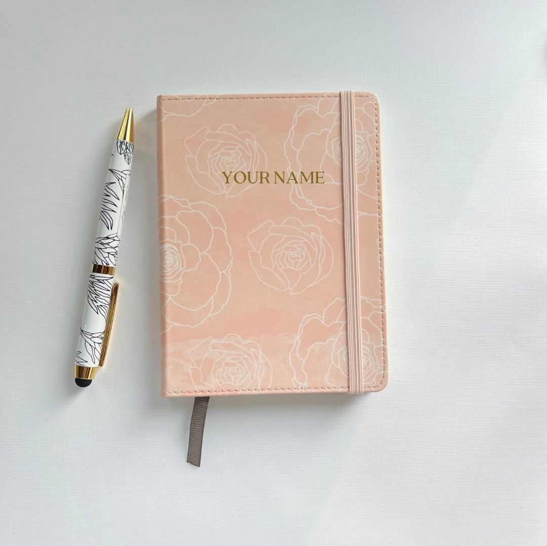 Custom Mini Blush and Rose outline Notebook - KiCrafts Handmade Gifts