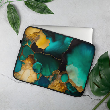 Emerald Abstract Paint Laptop Sleeve - KiCrafts Handmade Gifts