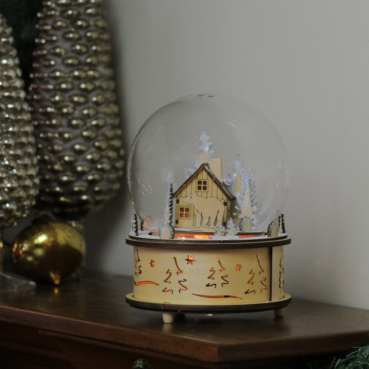 8" LED Animated & Musical Woodland Bear Christmas Dome Tabletop ...