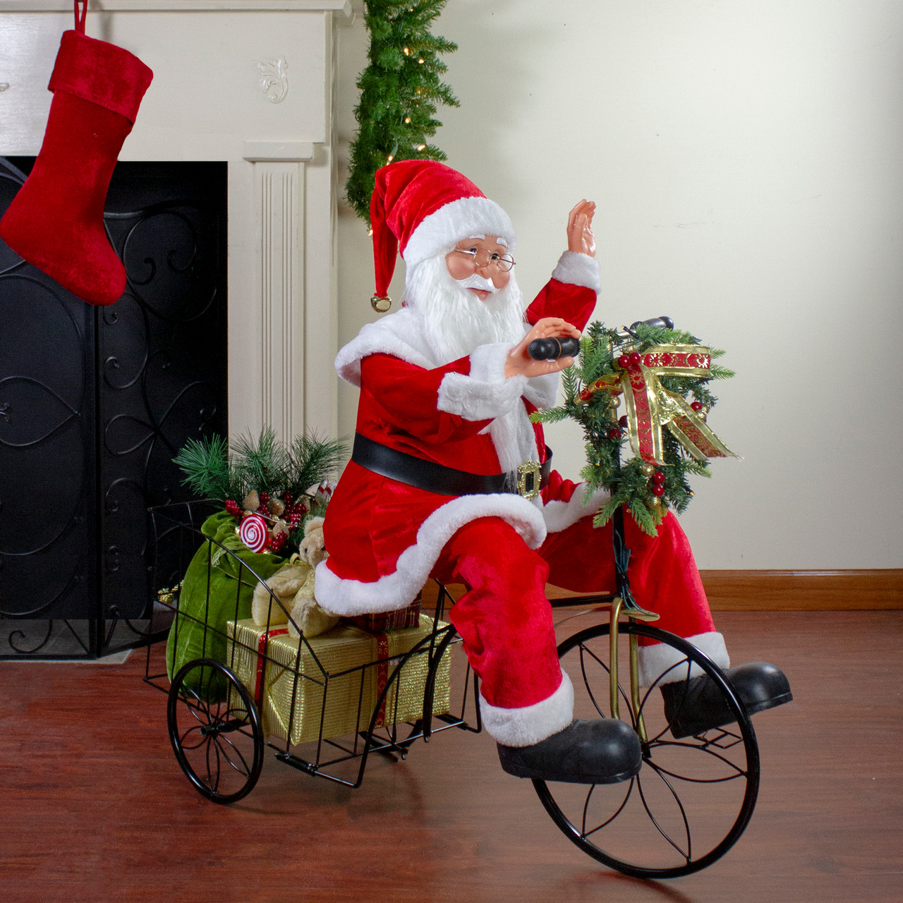 32" Pre-Lit LED Animated & Musical Santa Claus Riding a Tricycle ...