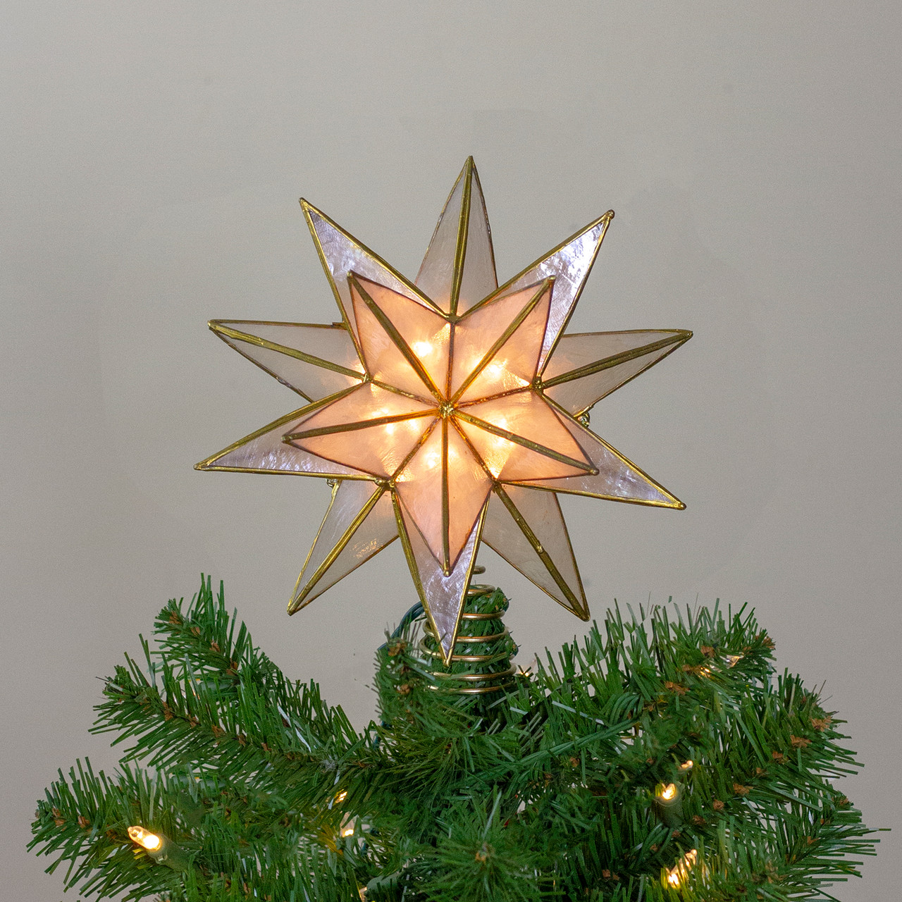 10" Lighted Gold & Clear Capiz Star Christmas Tree Topper - Clear ...