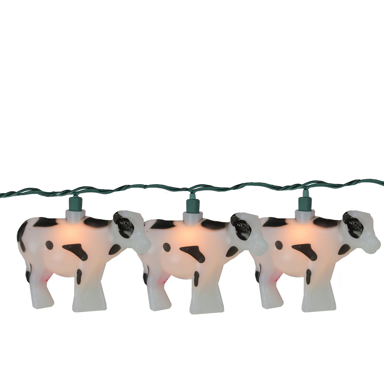 10-Count White & black Farm Cow Christmas Light Set, 10ft Green Wire ...