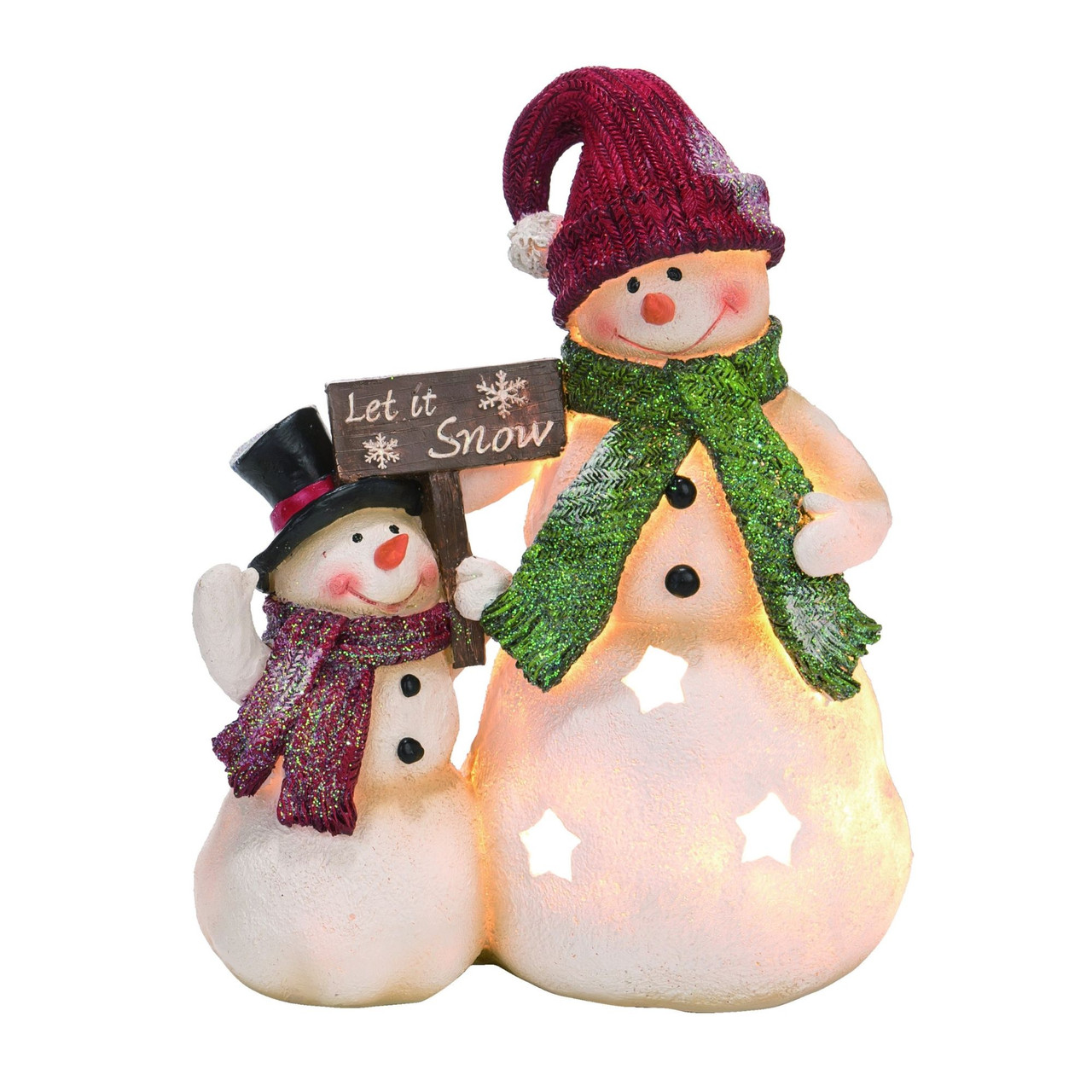 10" White Christmas Light Up Big & Little Snowman Figurine | Christmas