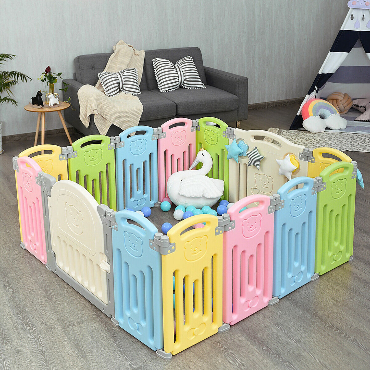 Costway 14 Panel Foldable Baby Playpen Kids Activity Center Safety Play ...