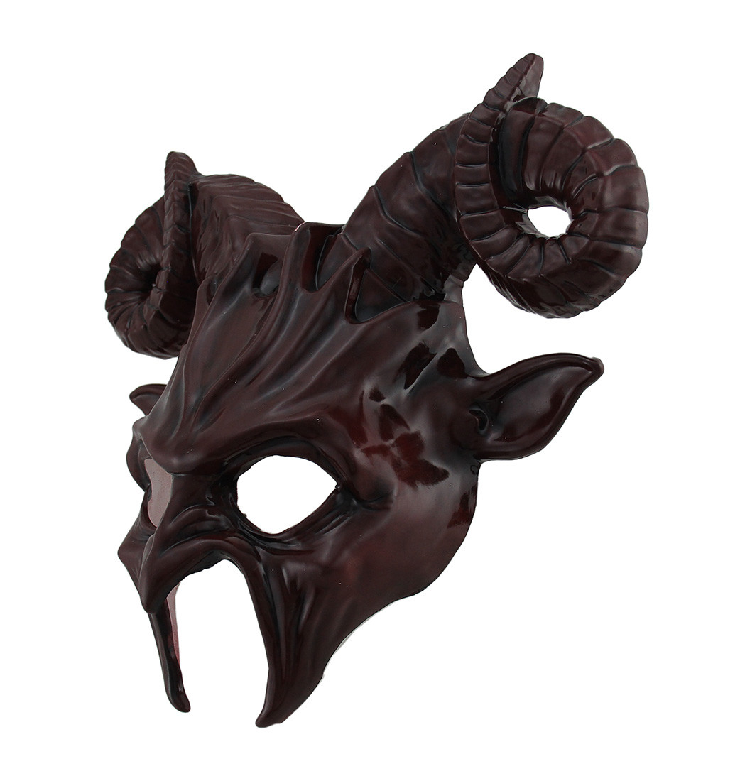 Red Ram Horns Demon Goat Man Half Face Mask