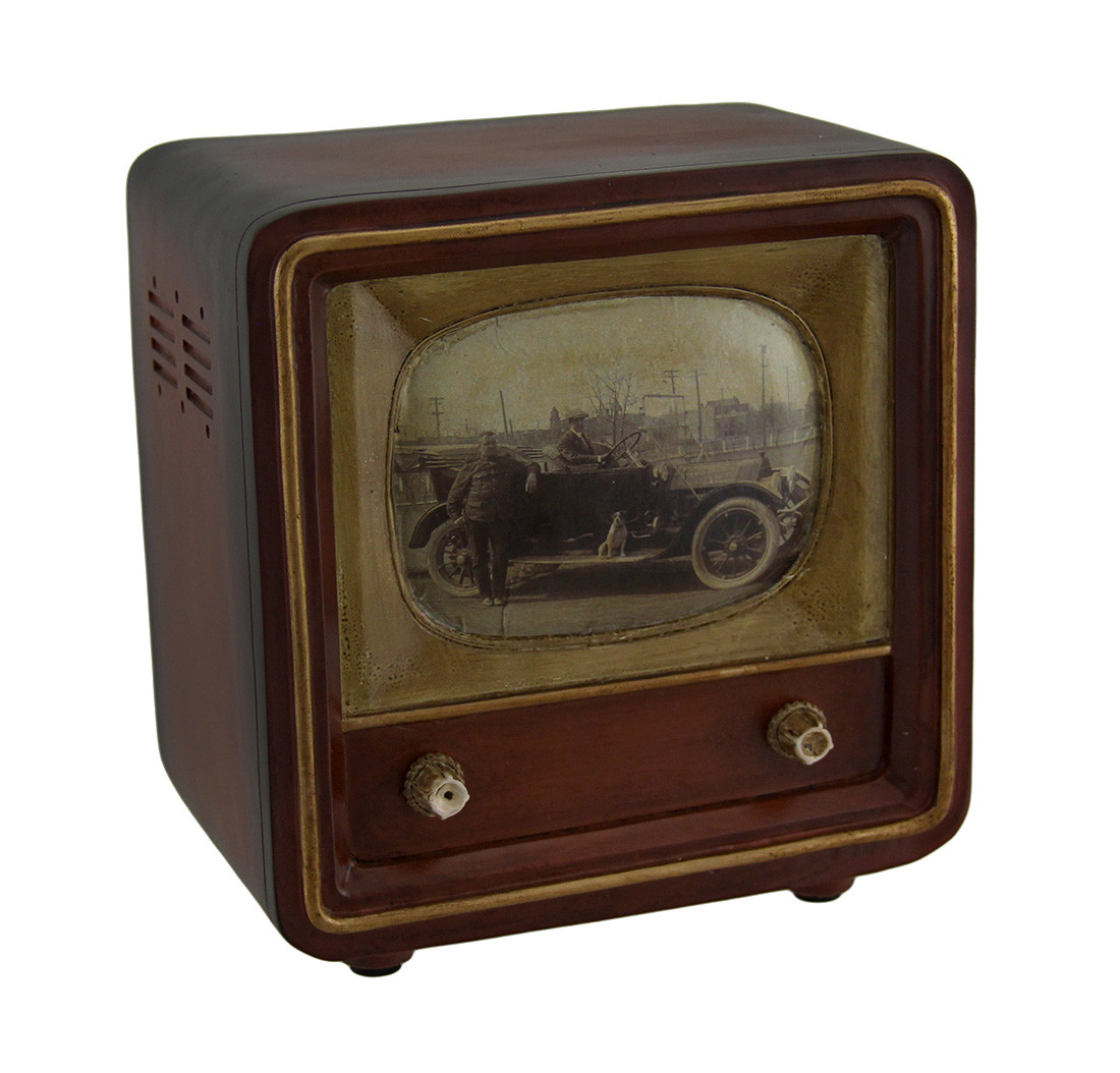 Brown Vintage Finish Square Retro Television Coin Bank 6 Inch