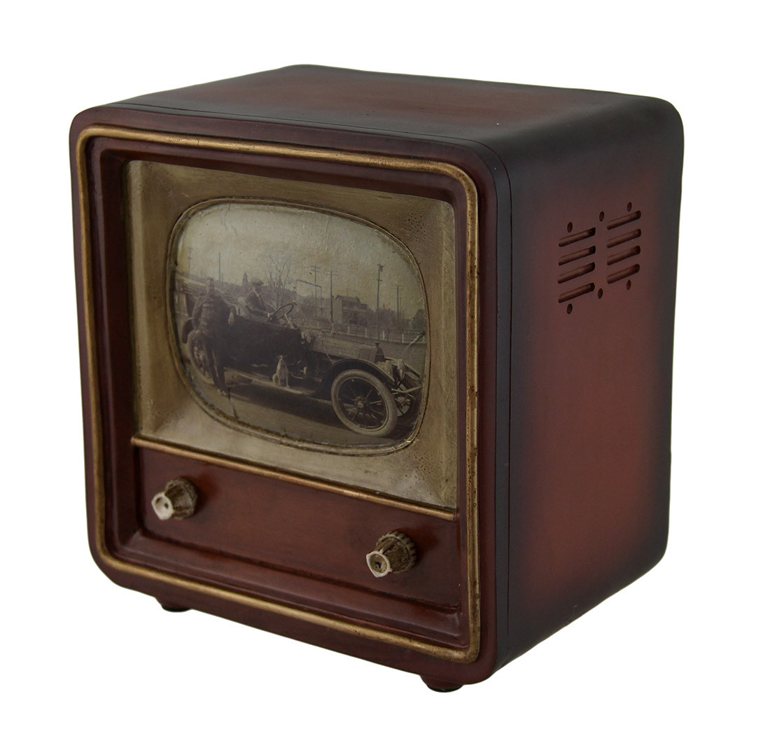 Brown Vintage Finish Square Retro Television Coin Bank 6 Inch